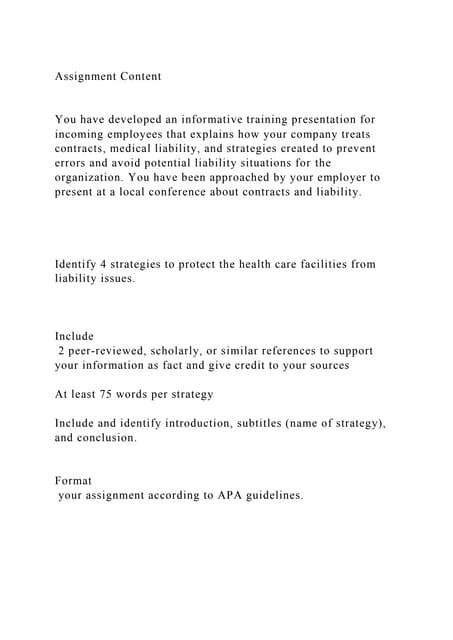 Assignment Contentyou Have Developed An Informative Training Pdocx