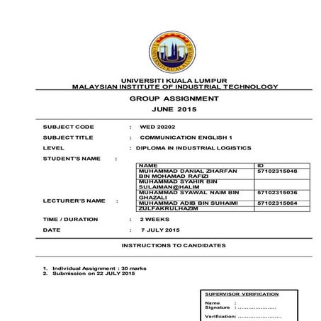 Assignment cover page unikl | DOCX