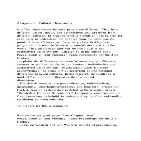 Assignment Cultural DimensionsConflict often occurs because | DOCX