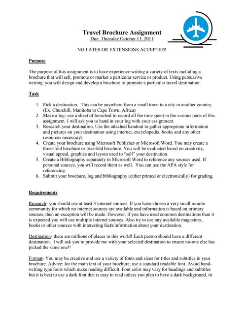 Travel brochure grade 8 | PPTX