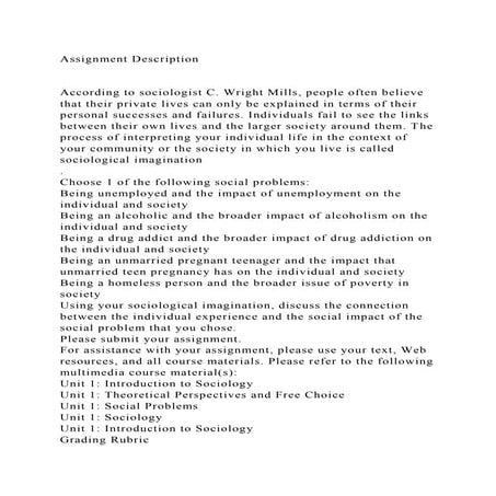 Assignment DescriptionAccording to sociologist C. Wright Mills.docx
