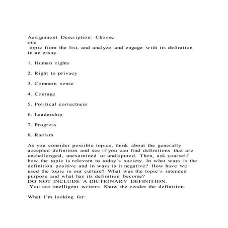 Assignment Description Choose one topic from the list, and | PDF