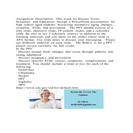 Assignment description this week we discuss teens, sexuality, and | DOCX | Sexual Conditions ...