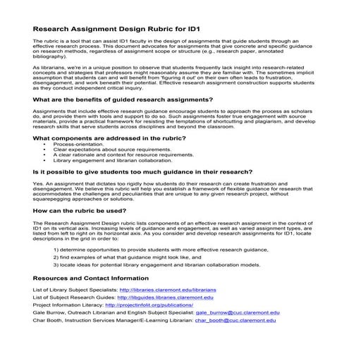 Research Assignment Design Rubric for Pomona College ID1 | PDF ...
