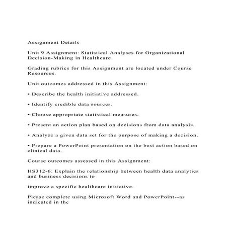 Assignment Details Unit 9 Assignment Statistical Analyses.docx | Computer Software and ...
