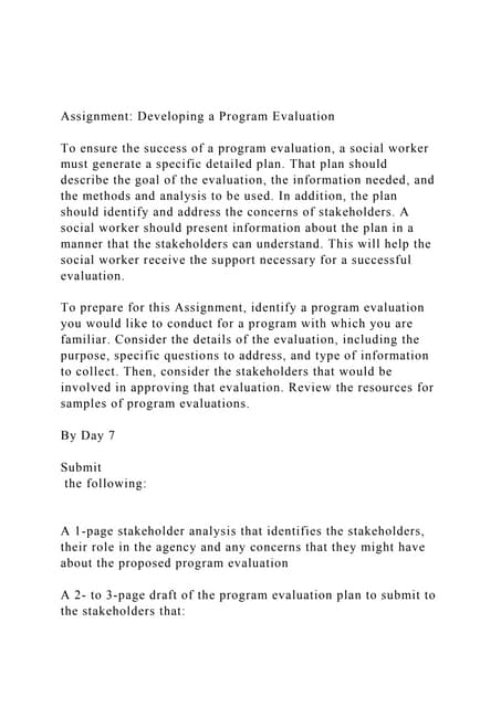 Completeyour Program Evaluation Plan Of The Program Selected In Wedocx