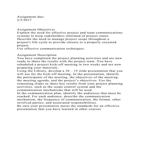 Assignment Due 252017assignment Objectivesexplain The N Docx