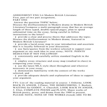 ASSIGNMENT ENG Lit Modern British LiteratureFirst, part of two p.docx ...