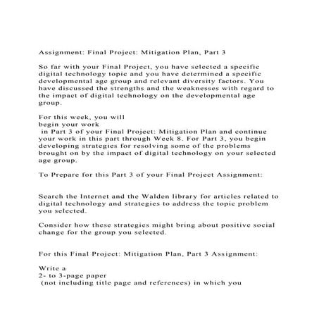 Assignment Final Project Mitigation Plan, Part 2In Part 1 .docx