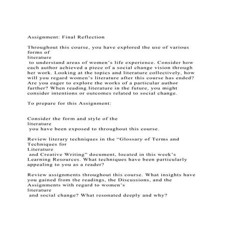 Assignment Final ReflectionThroughout this course, you have.docx