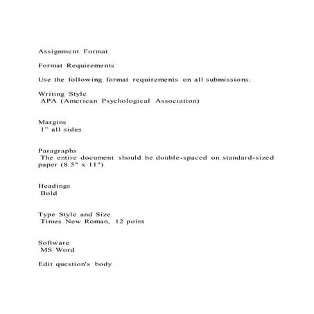 Assignment FormatFormat RequirementsUse the following fo | PDF