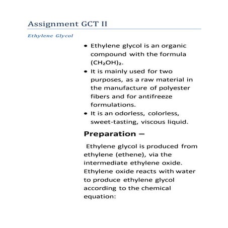 Assignment gct ii ethylene glycol and dextrose | DOCX | Chemistry | Science