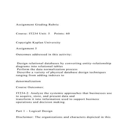 Assignment Grading Rubric Course IT234 Unit 5 Poin.docx