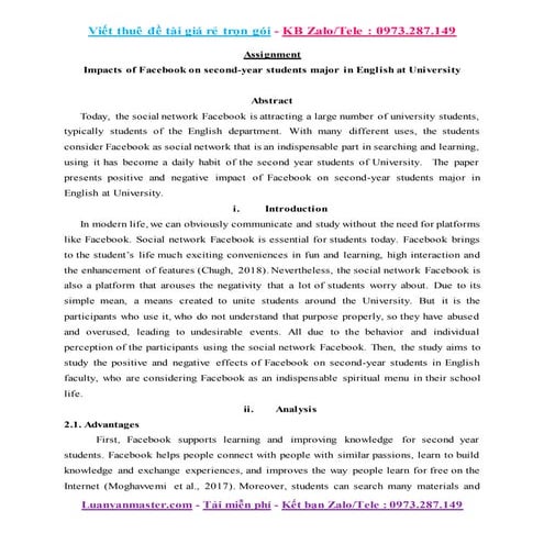 Assignment Impacts of Facebook on second-year students major in English ...
