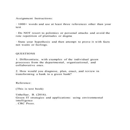 Assignment Instructions· 1000+ words and use at least three r | DOCX