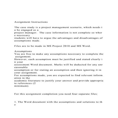 Assignment Instructions The case study is a project manag.docx