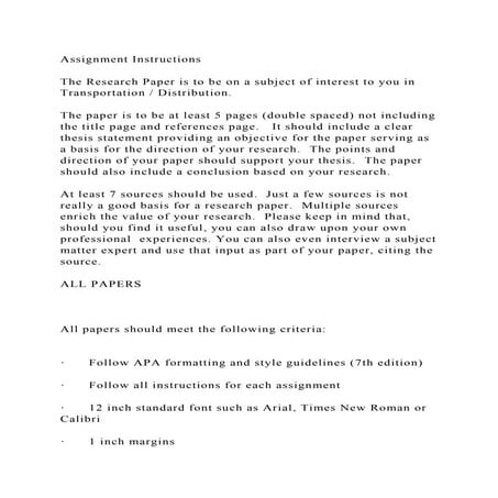 Assignment InstructionsThe Research Paper is to be on a subject .docx ...