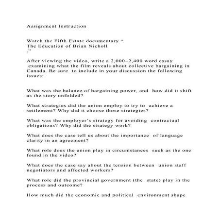 Assignment InstructionWatch the Fifth Estate documentary Th.docx