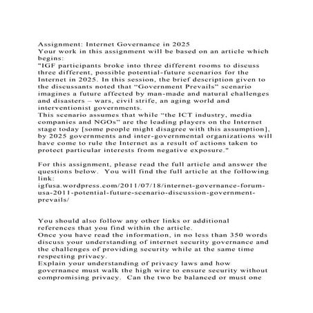 Assignment Internet Governance in 2025Your work in this assignm.docx | Internet Safety | Parenting