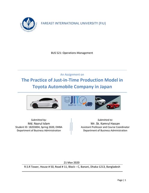 JIT case study of Toyota | PPTX | Automotive Industry | Industries