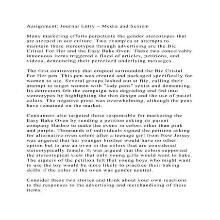 Assignment Journal Entry – Media and SexismMany marketing effor.docx