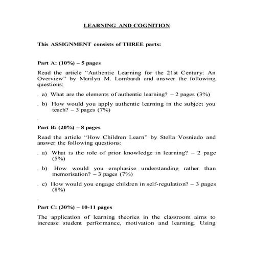 Assignment learning and cognition | DOCX | Homework and Study | Education