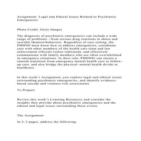 Assignment Legal and Ethical Issues Related to Psychiatric Emergenc.docx