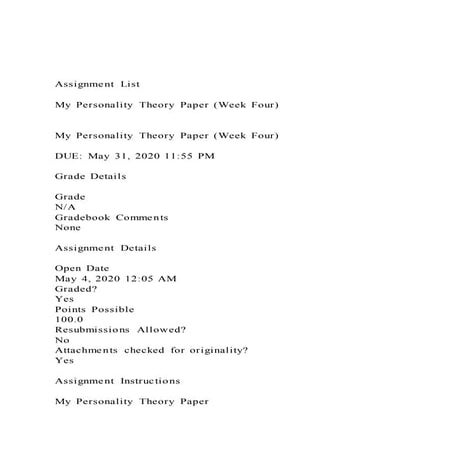 Assignment ListMy Personality Theory Paper (Week Four) | DOCX