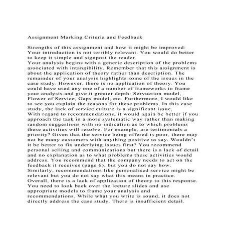 Assignment Marking Criteria and FeedbackStrengths of this as.docx