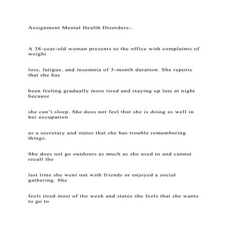 assignment mental health disordersA 38-year-old woman presen.docx