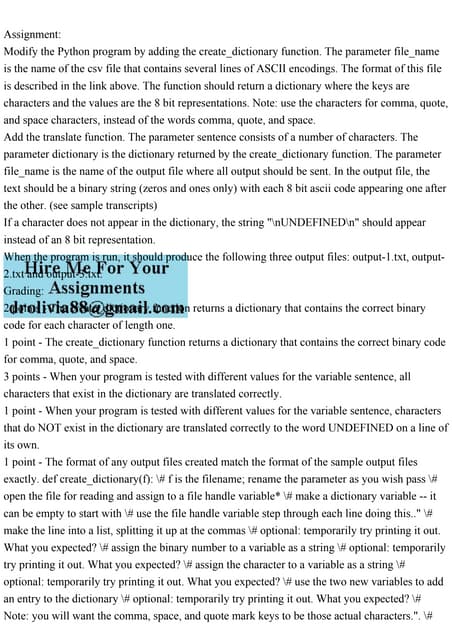 AssignmentModify the Python program by adding the create_dictiona.pdf AssignmentModify the Python program by adding the create_dictiona.pdf