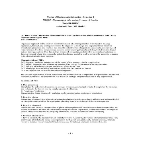 Assignment mqanagement information system 0047 | PDF