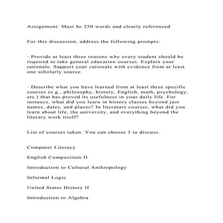 Assignment Must be 250 words and clearly referencedFor this d | DOCX ...