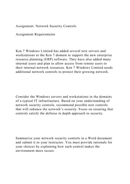 Project Part 7 Network Security Controls RecommendationsScena.docx