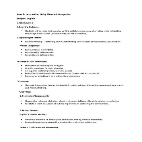 Assignment No. 4 lesson plan using thematic integration with ...