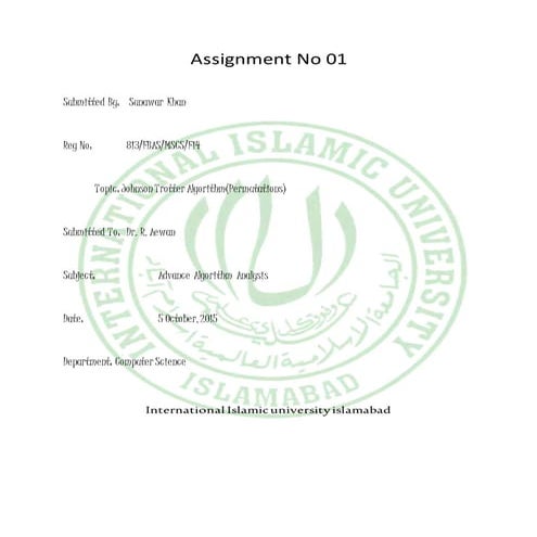 Johnson Trotter Algorithm(Permutation) | DOCX