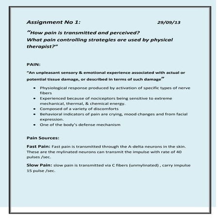 Pain perception , transmission, control & role of physical therapist | DOCX
