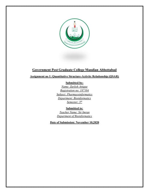 STATISTICAL METHODS USED IN QSAR- CADD MPHARM | PPTX | Chemistry | Science