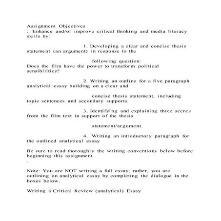 Assignment Objectives Enhance andor improve critical thinking a | PDF