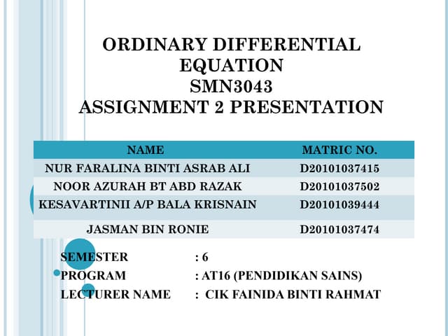 Higher Order Ode With Applications