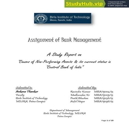 Assignment Of Bank Management | PDF
