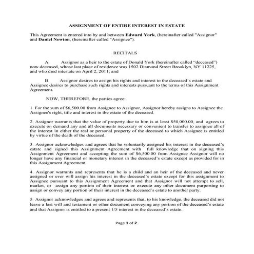 Assignment of entire interest in estate (3) | PDF