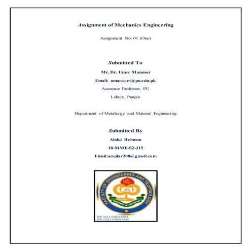 Assignment of mechanics engineering | PDF