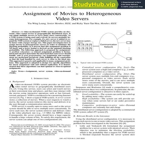Assignment Of Movies To Heterogeneous Video Servers | PDF
