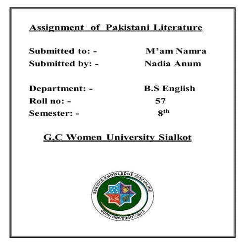 Assignment of pakistani literature | DOCX