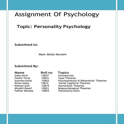 Assignment of Personality Psychology | DOCX