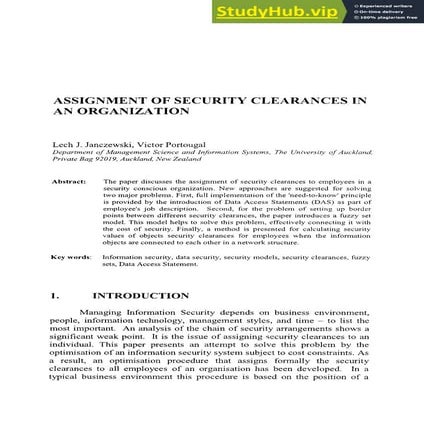 Assignment Of Security Clearances In An Organization | PDF