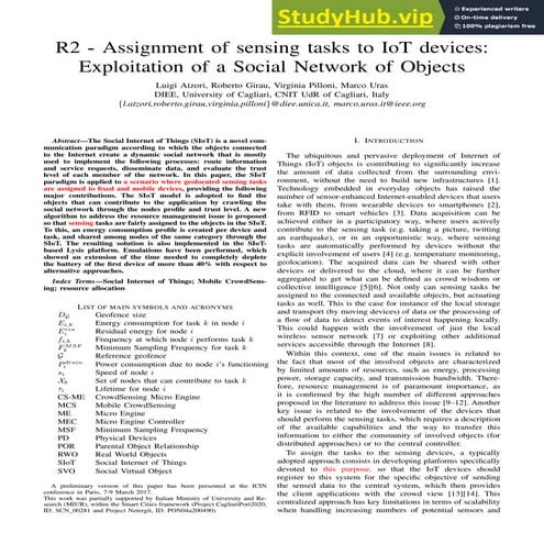 Assignment Of Sensing Tasks To IoT Devices Exploitation Of A Social Network Of Objects | PDF