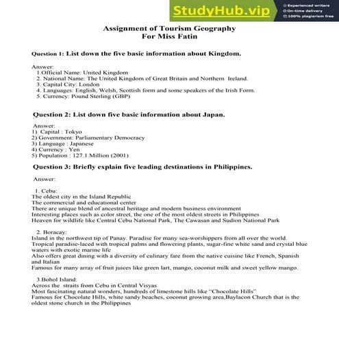 Assignment Of Tourism Geography For Miss Fatin | PDF | Australia and Oceania Travel | Travel ...