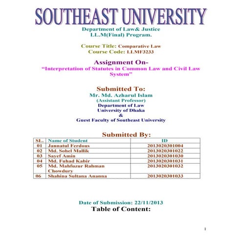 Assignment on Interpretation of Statutes in Common Law and Civil Law ...